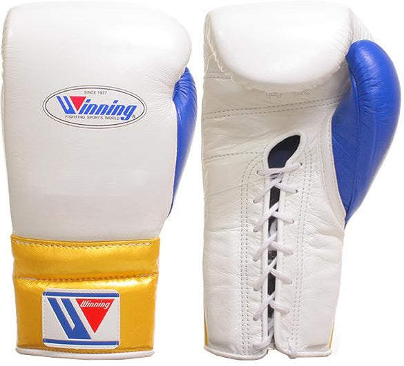 Winning Lace-up Boxing Gloves - White · Blue · Gold – WJapan Boxing