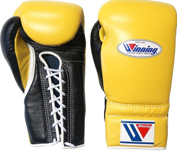 Winning Lace-up Boxing Gloves - Yellow · Black – WJapan Boxing